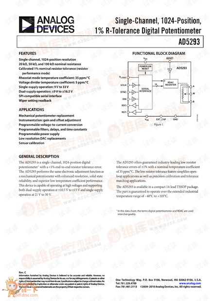 AD5293数字电位器：单通道1024位分辨率 - CSDN文库