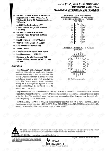 差分信号驱动芯片26LS32手册_26ls32,am26ls32应用电路图资源-CSDN下载