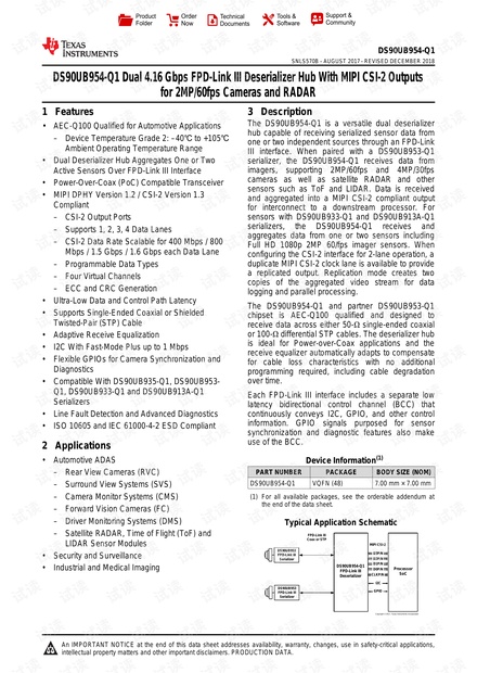 DS90UB954-Q1：4.16Gbps FPD-Link III Deserializer Hub with MIPICSI-2 for Automotive & Imaging - CSDN文库