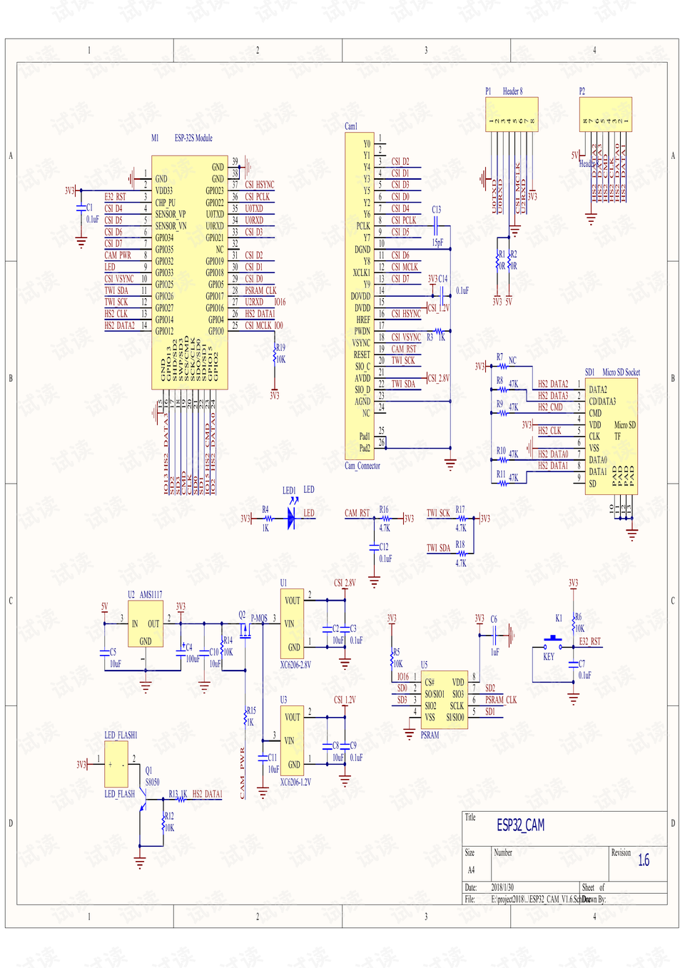 Esp32 Cam V1 6硬件原理图 Pdf Esp32cam原理图 硬件开发其他资源 Csdn下载