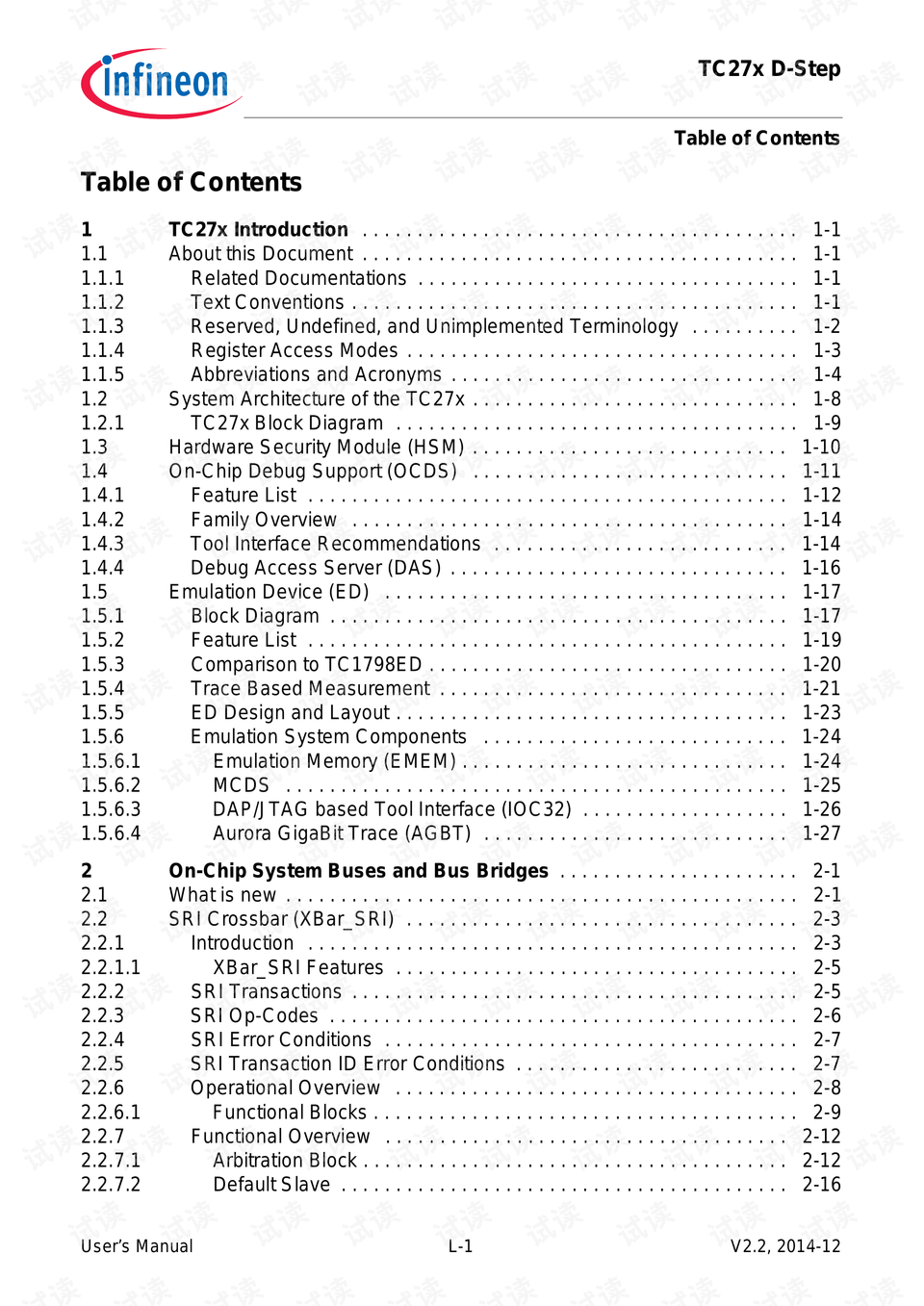 英飞凌AURIXTC27xD-Step芯片用户手册(Infineon-TC27x_D-step-UM-v02_02-EN.pdf)-嵌入式文档 ...