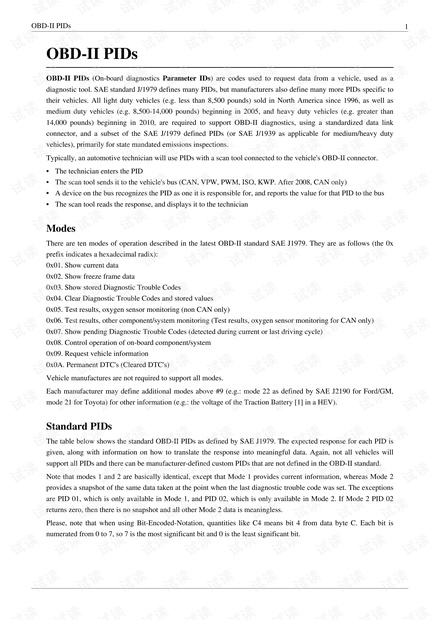 OBD-II标准下的车辆诊断参数ID（PIDs）详解 - CSDN文库