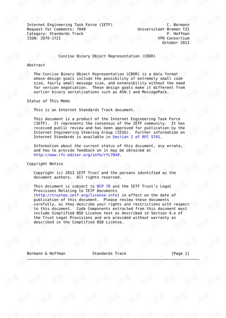 RFC7049：物联网终端优化的 Concise Binary Object Representation (CBOR) 规范 - CSDN文库