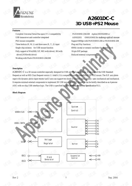 光电鼠标主控芯片A2601技术资料_a2601芯片资源-CSDN下载