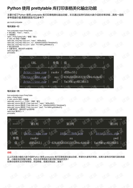 Python使用prettytable库打印表格美化输出功能输出报表颜色美化资源 Csdn文库 3467