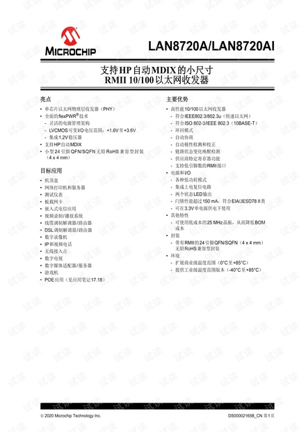 Microchip LAN8720A/LAN8720AI: 小巧高效RMII以太网收发器 - CSDN文库