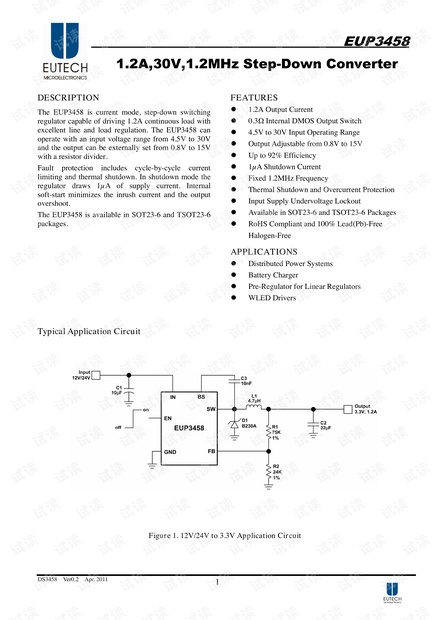 EUP3458（降压型DCDC，输入4.5V-30V，输出0.8V-15V，输出电流1.2A）.pdf_eup3458规格书资源-CSDN下载