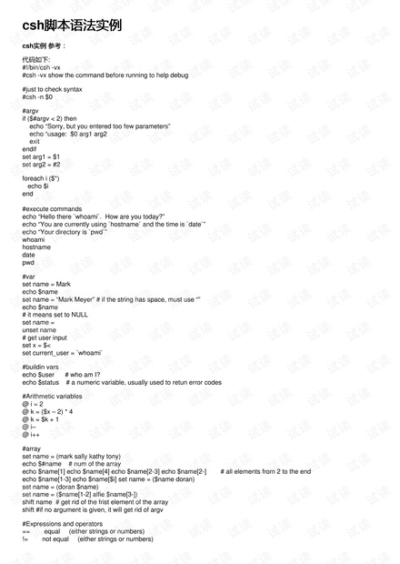 Csh脚本基础语法与实例解析 资源-CSDN下载