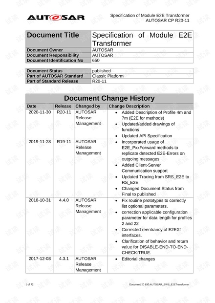 AUTOSAR SWS E2ETransformer规格：R20-11版模块E2E转换器详细说明 - CSDN文库