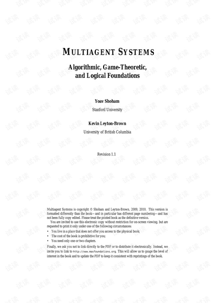 Multiagentsystems：algorithmic,game-theoretic,andlogicalfoundations资源-CSDN下载