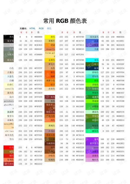 常用RGB颜色汇总及应用指南 资源-CSDN下载