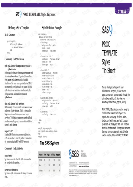 SAS proc Template Styles Tip Sheet pdf proctemplate CSDN 