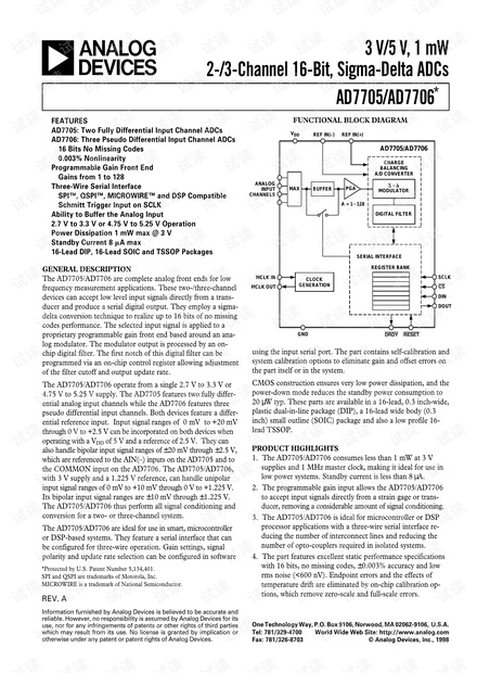 AD7705/AD7706: 3V/5V, 16-Bit Sigma-Delta ADCs with Programmable Gain - CSDN文库