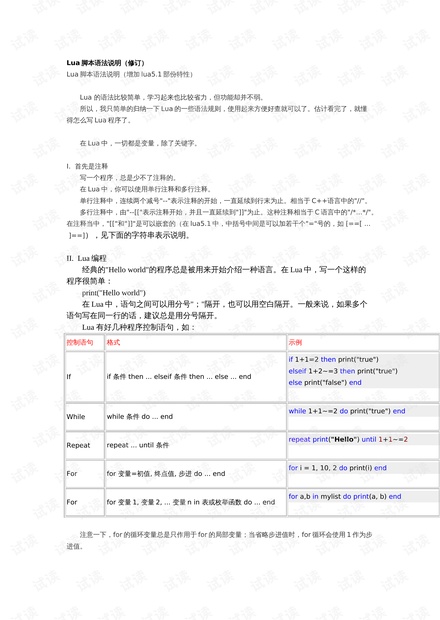 Lua脚本语法入门：游戏开发基础 - CSDN文库