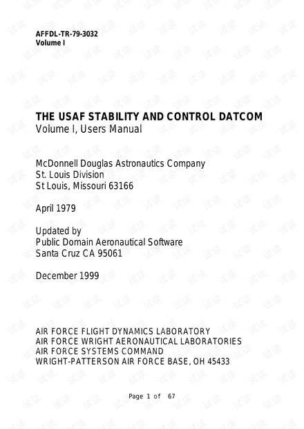 "概念至初步设计阶段的飞机气动特性计算软件Datcom手册" 资源-CSDN下载