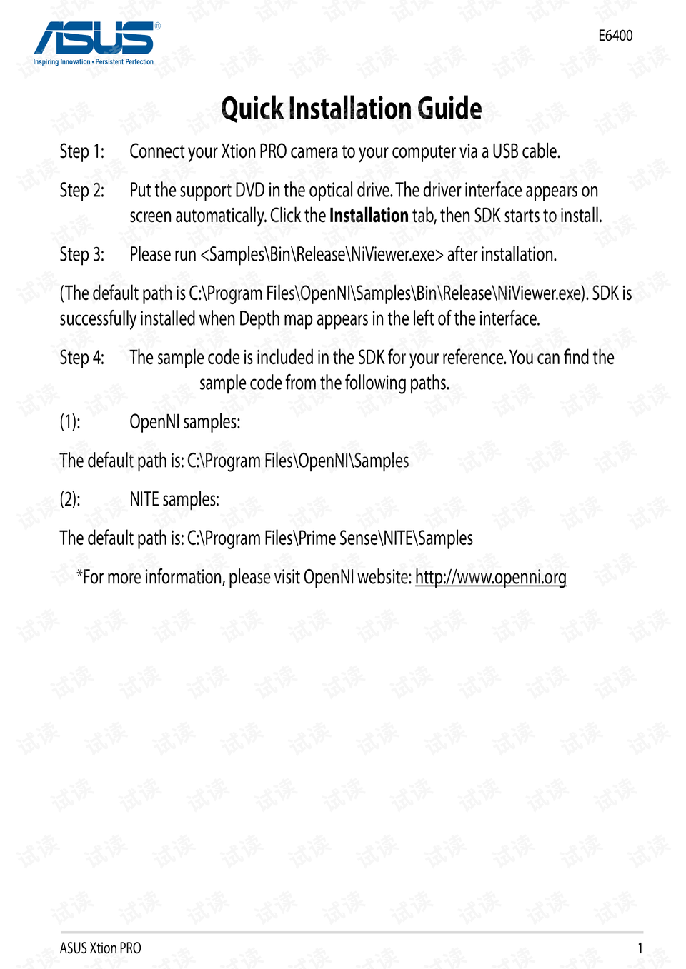 ASUS Xtion PRO Live 快速安装与使用指南_ASUS Xtion PRO Live 安装指南 - CSDN文库