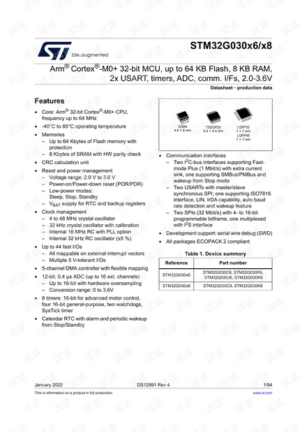 STM32G030F6P6 Cortex-M0+微控制器数据手册 - CSDN文库