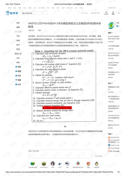 LSDYNA中的JH-2本构模型参数含义及陶瓷材料的具体参数值_jh2本构模型定义资源-CSDN下载