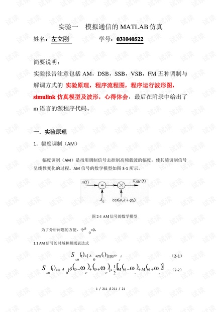 MATLAB模拟通信实验：AM、DSB、SSB、VSB、FM调制解调 - CSDN文库