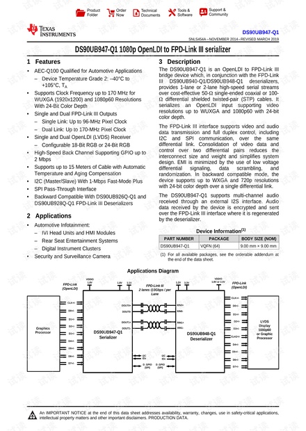 TI DS90UB947-Q1: LVDS到FPD-LinkIII串行转换器技术规格 - CSDN文库