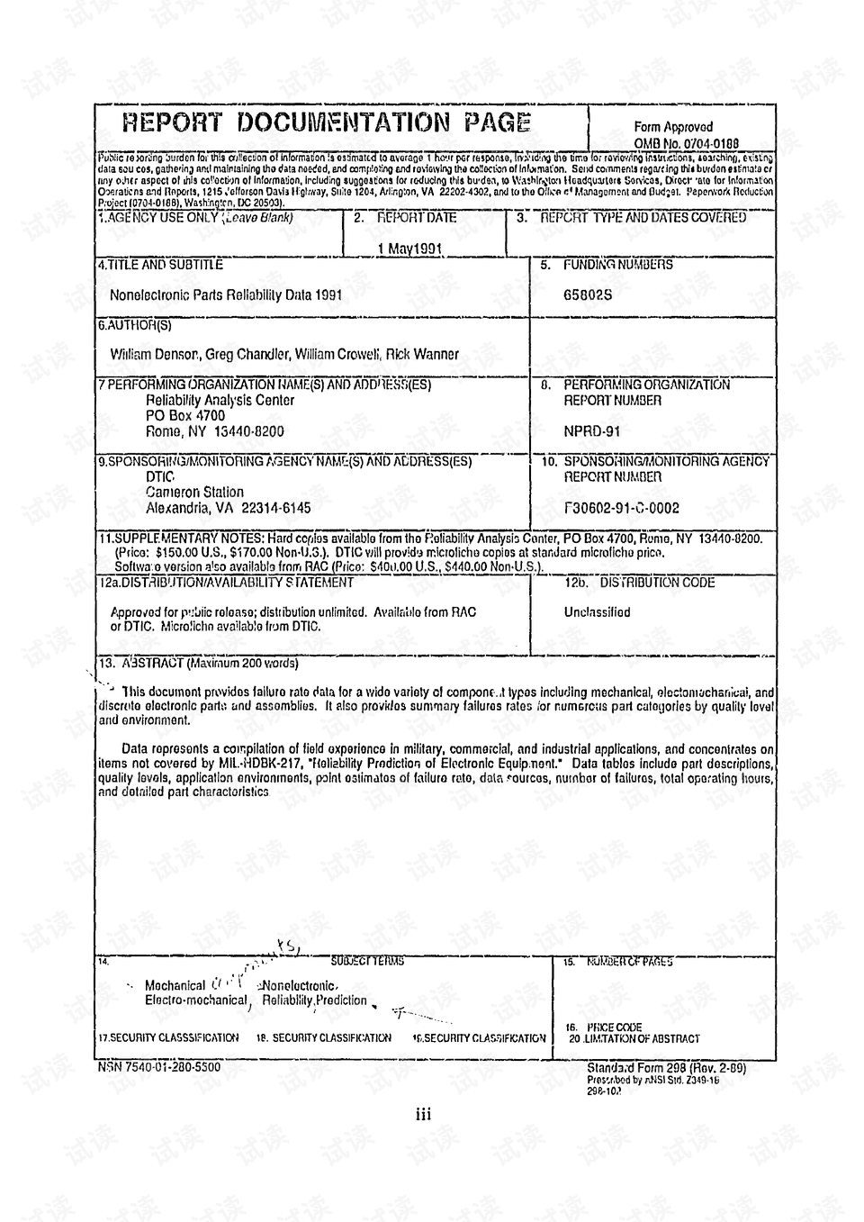NPRD非电子部件可靠性数据 - CSDN文库