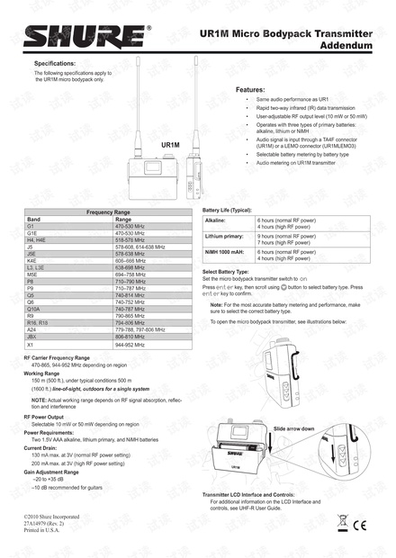 Shure舒尔UR1M使用说明书.pdf资源-CSDN文库 资源-CSDN文库