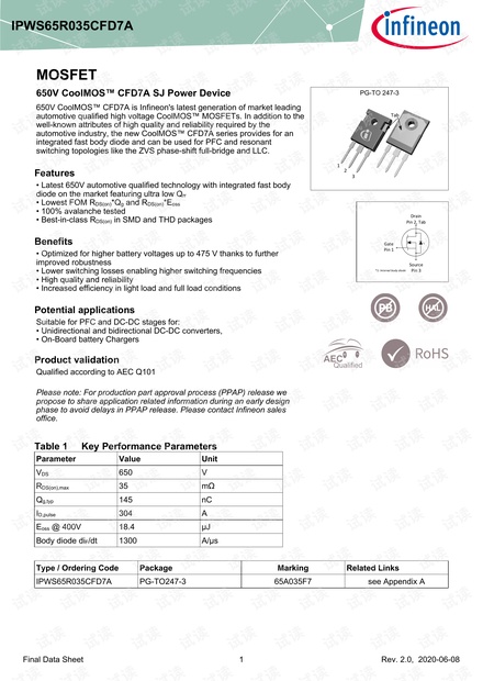 英飞凌650V CoolMOS CFD7A MOSFET 芯片中文规格书 - CSDN文库