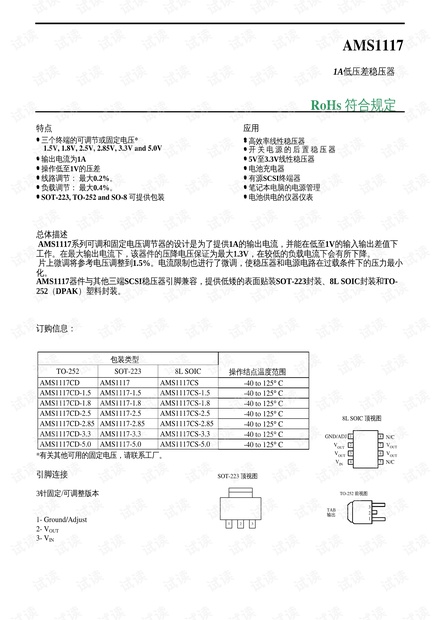 AMS1117 3.3V稳压器详解：高效低差、1A输出与多种封装 - CSDN文库