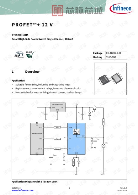 BTS5200-1ENA 英飞凌芯片 INFINEON 单通道智能高侧电源开关规格书.pdf - CSDN文库