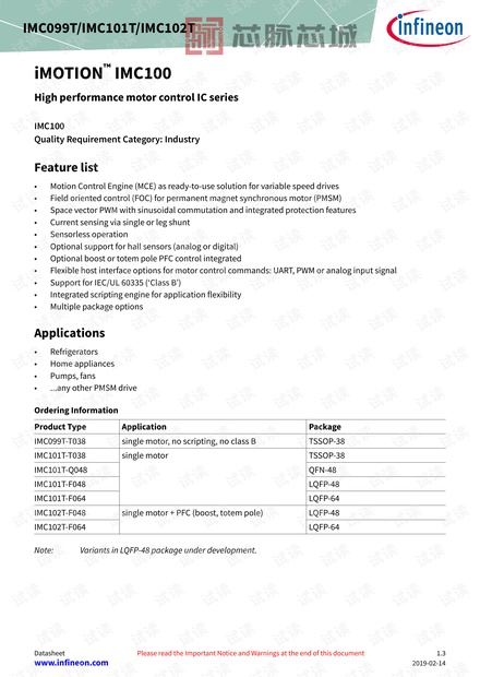 英飞凌iMOTION IMC100系列高性能电机控制IC中文规格书 - CSDN文库
