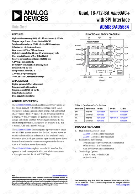 AD5686/AD5684 nanoDAC+ 数据手册：16-/12-位SPI接口高精度D/A转换器 - CSDN文库