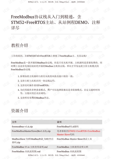 【免费】FreeModbus协议栈从入门到精通，含STM32+FreeRTOS主站、从站例程DEMO，注释详尽_freemodbus教程资源-CSDN文库
