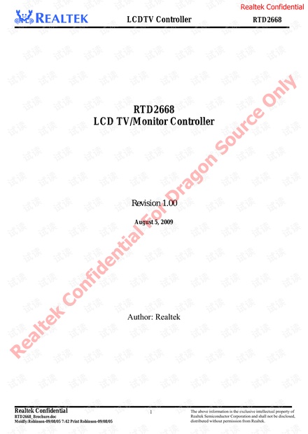Realtek RTD2668 LCD TV/Monitor 控制器规格书：驱动与应用详解 - CSDN文库