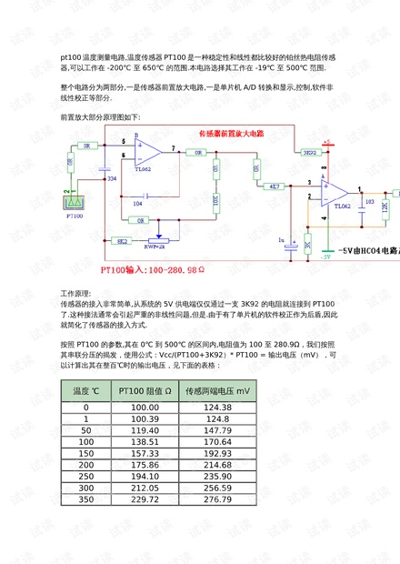 pt100温度测量电路图_PT100接口电路中调节温度为50°，输出电压为多少，附上仿真结果图资源-CSDN下载