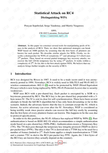 RC4算法最新攻击技术：对WEP和WPA的统计分析 - CSDN文库