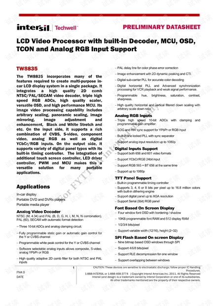 TW8835:集成LCD视频处理器，带解码器、MCU、OSD和模拟RGB输入 - CSDN文库