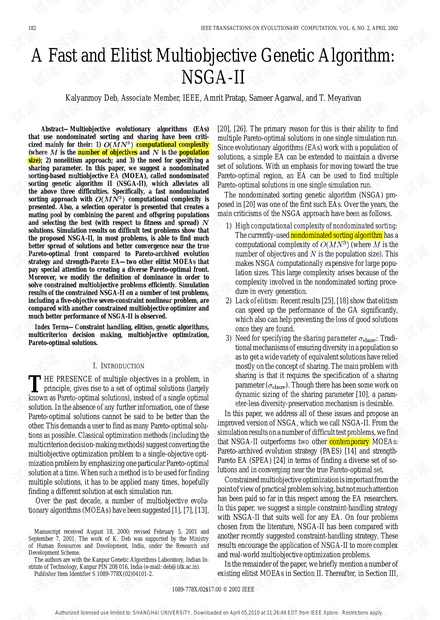 [2002 Nsga Ii] A Fast And Elitist Multiobjective Genetic Algorithm Nsga Ii Nsga Iielitist资源