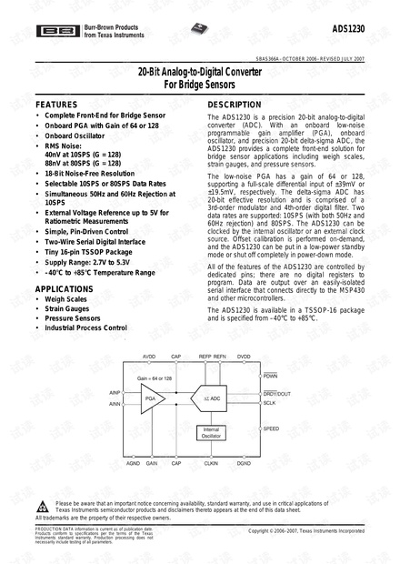 ADS1230：20位精密ADC，适用于桥梁传感器的前端解决方案 - CSDN文库
