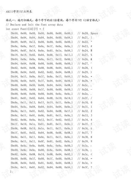 ASCII字符5*7点阵字库5×7资源-CSDN下载